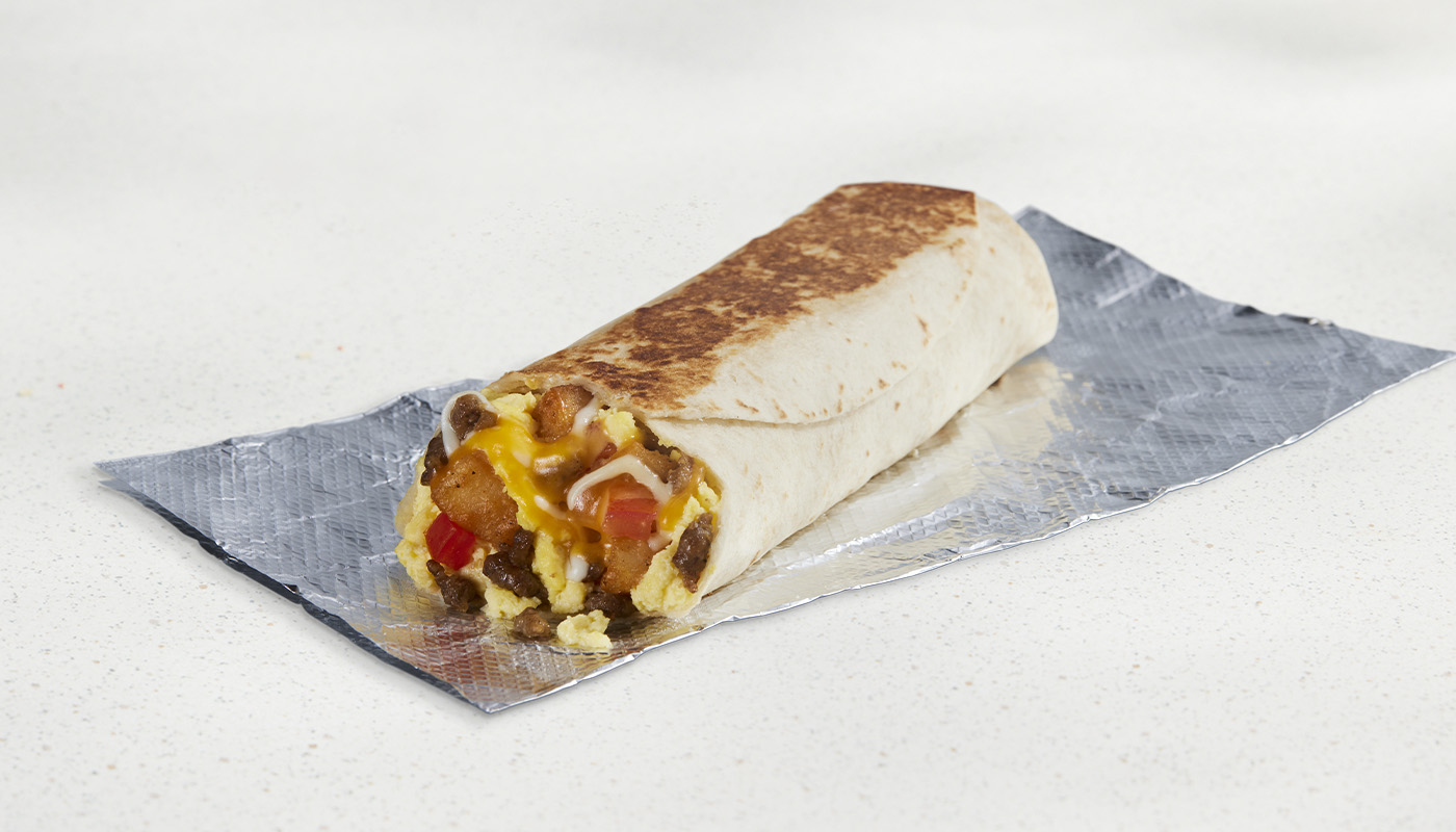 Grande Toasted Breakfast Burrito Sausage | Taco Bell®